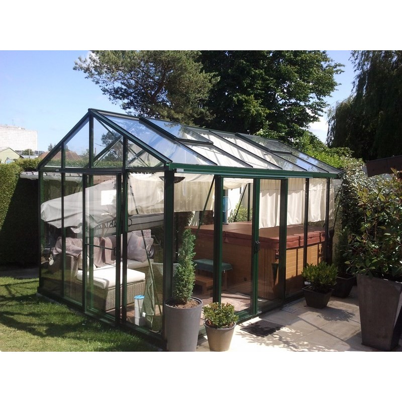 Serre Helios Master 18,8m² Janssens alu laqué noir et verre trempé avec base