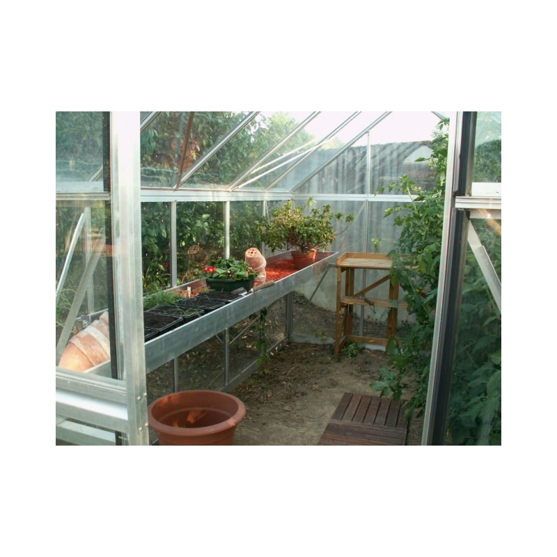 Serre Eos Junior 10,80m² Janssens alu naturel et verre trempé avec base